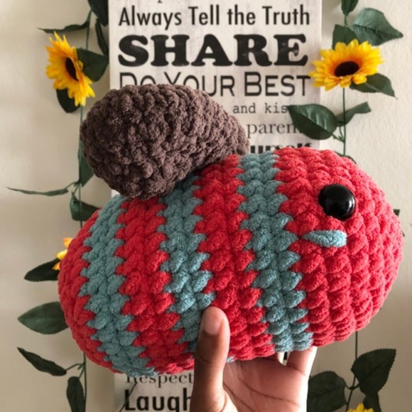 Hand Crafted | Toys | Crochet Apple Cider Bee Plushie Red Green Crochet ...